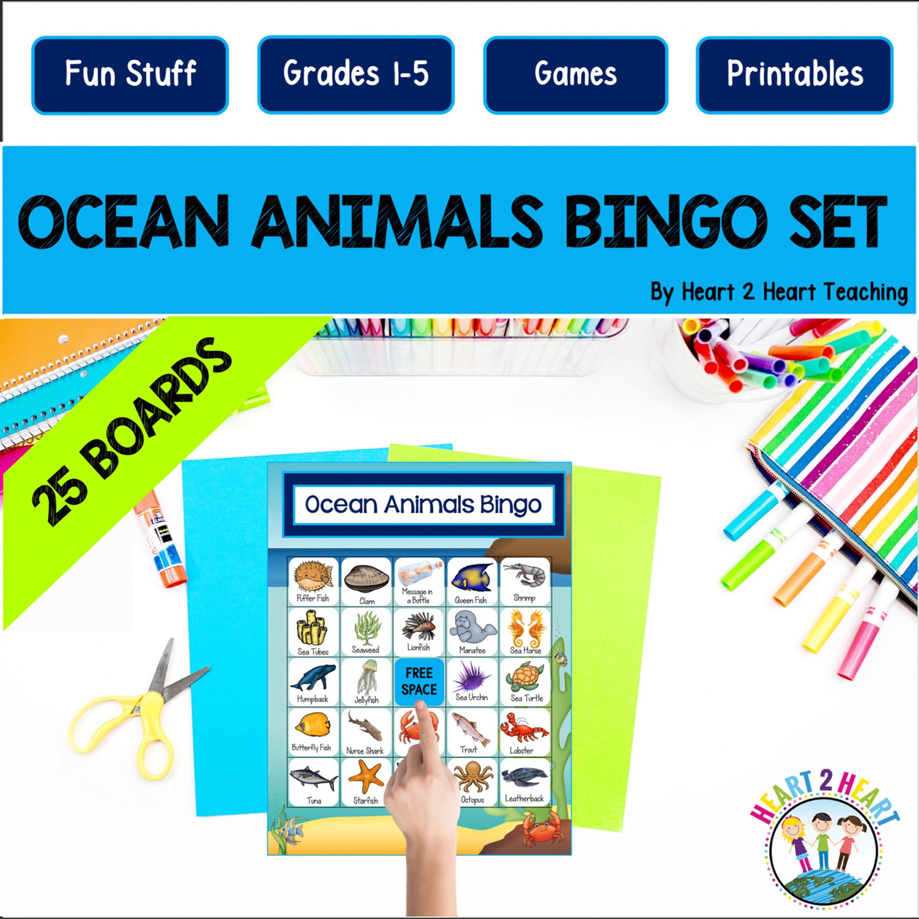 Ocean Animals Printable Bingo Game for Kids 25 Cards Marine Animals Sea ...