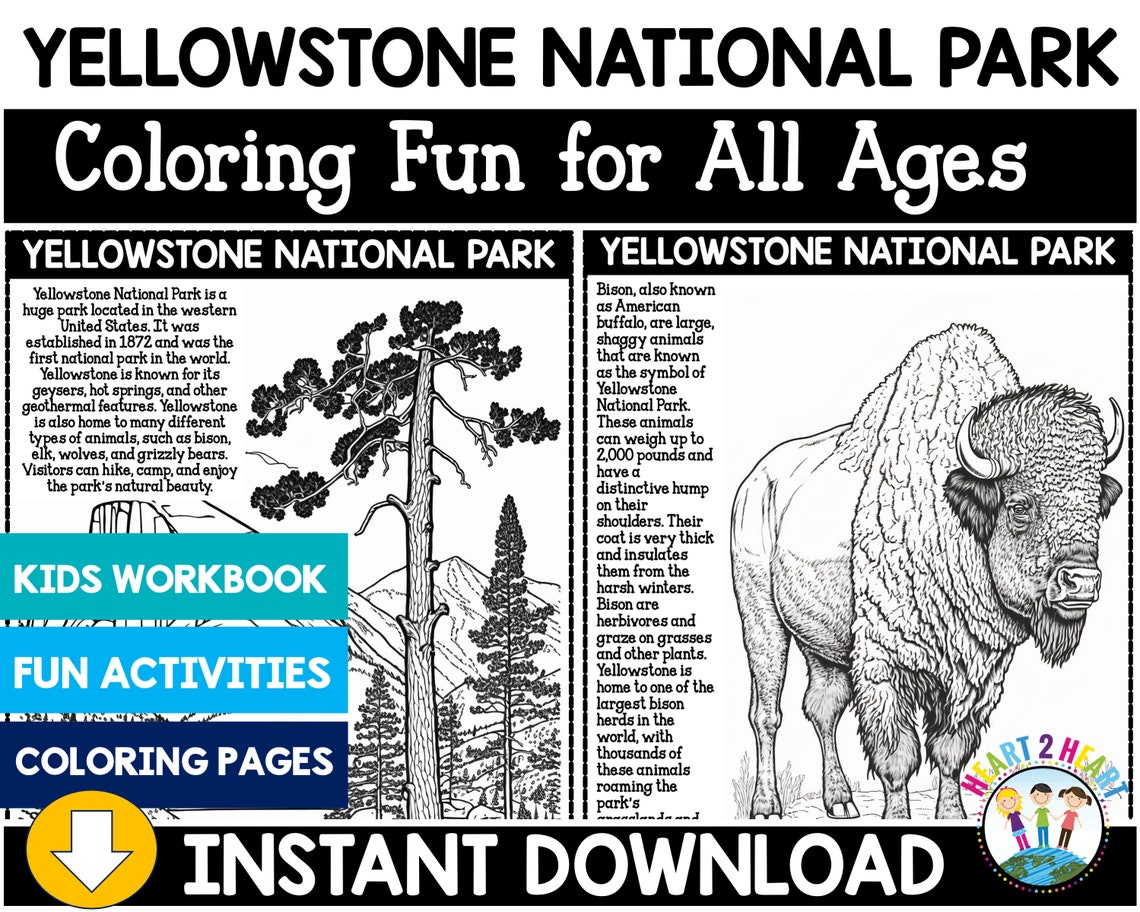 Yellowstone National Park Coloring Pages for Kids (digital Download) - Etsy