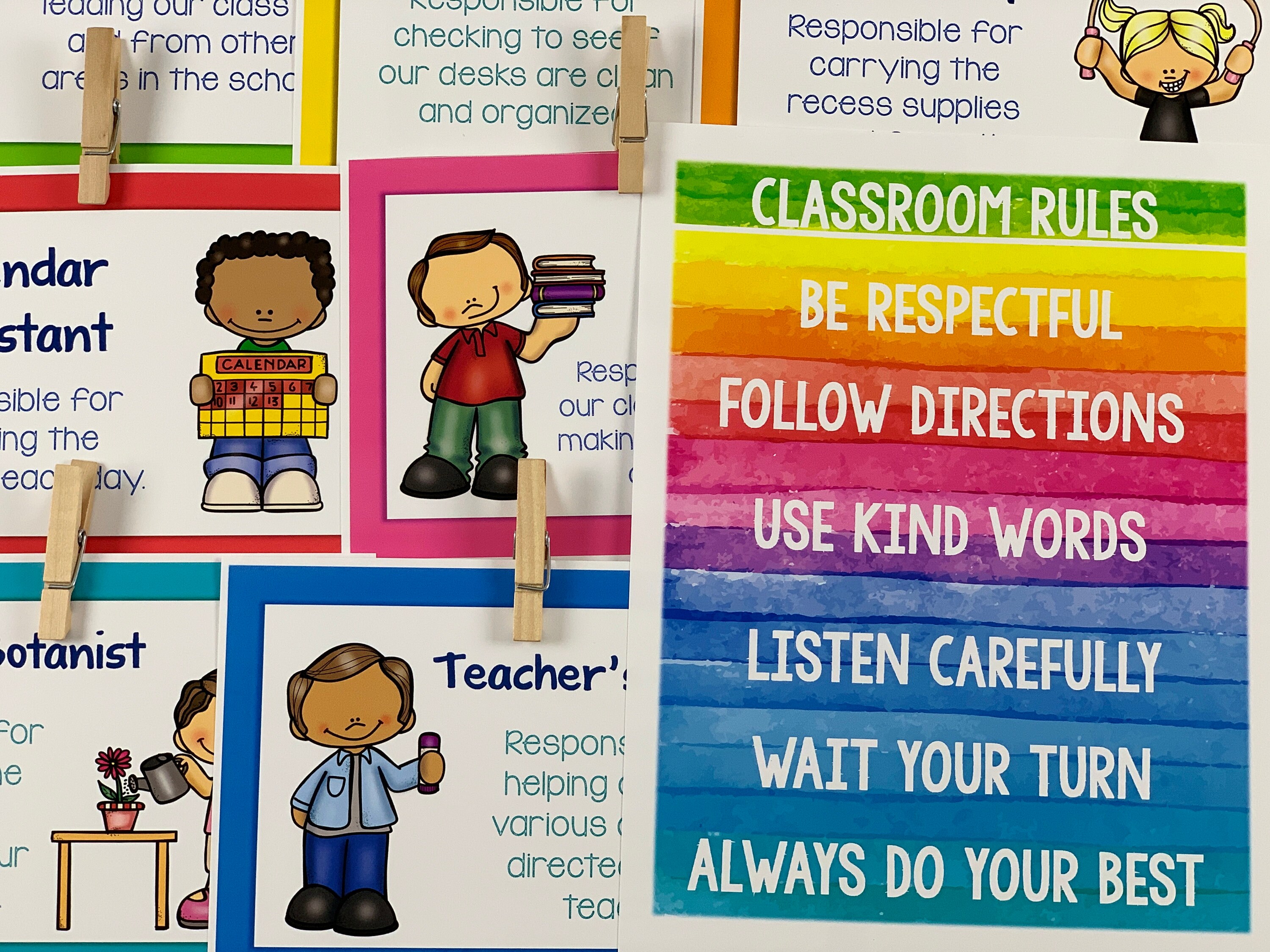 Rainbow Classroom Jobs Pack Classroom Jobs Cards, Recording Chart ...