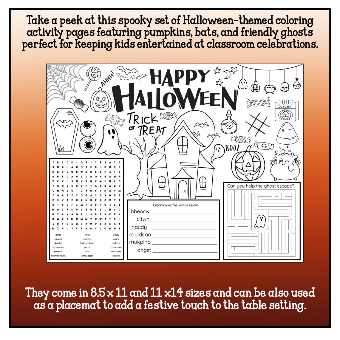Printable Halloween Activity Placemat Coloring Pages for Kids ...