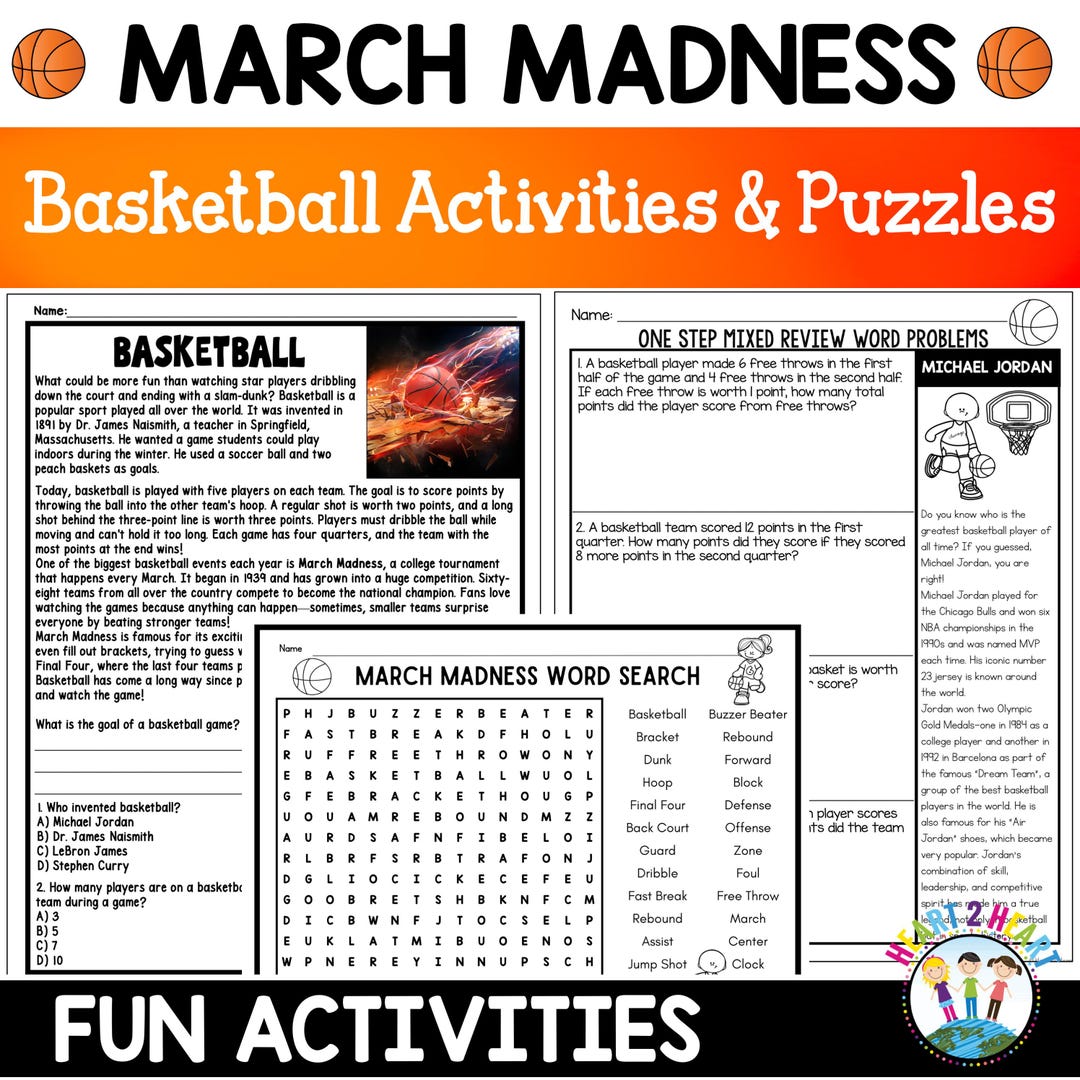 Basketball Activities for Kids March Madness Activities Basketball Word ...