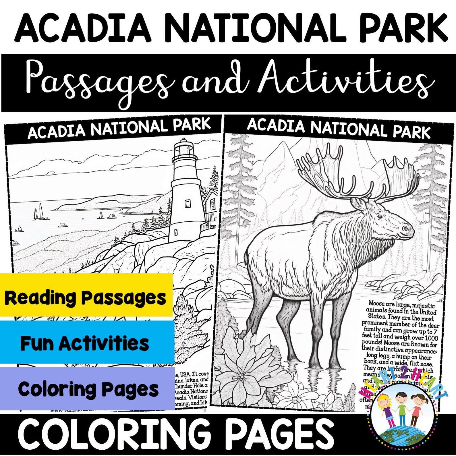 Acadia National Park Coloring Pages: Educational Kids Activity (digital ...