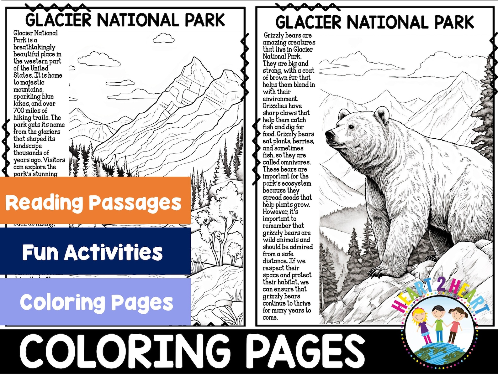 Glacier National Park Coloring Pages: Kids' Activity Book (digital ...