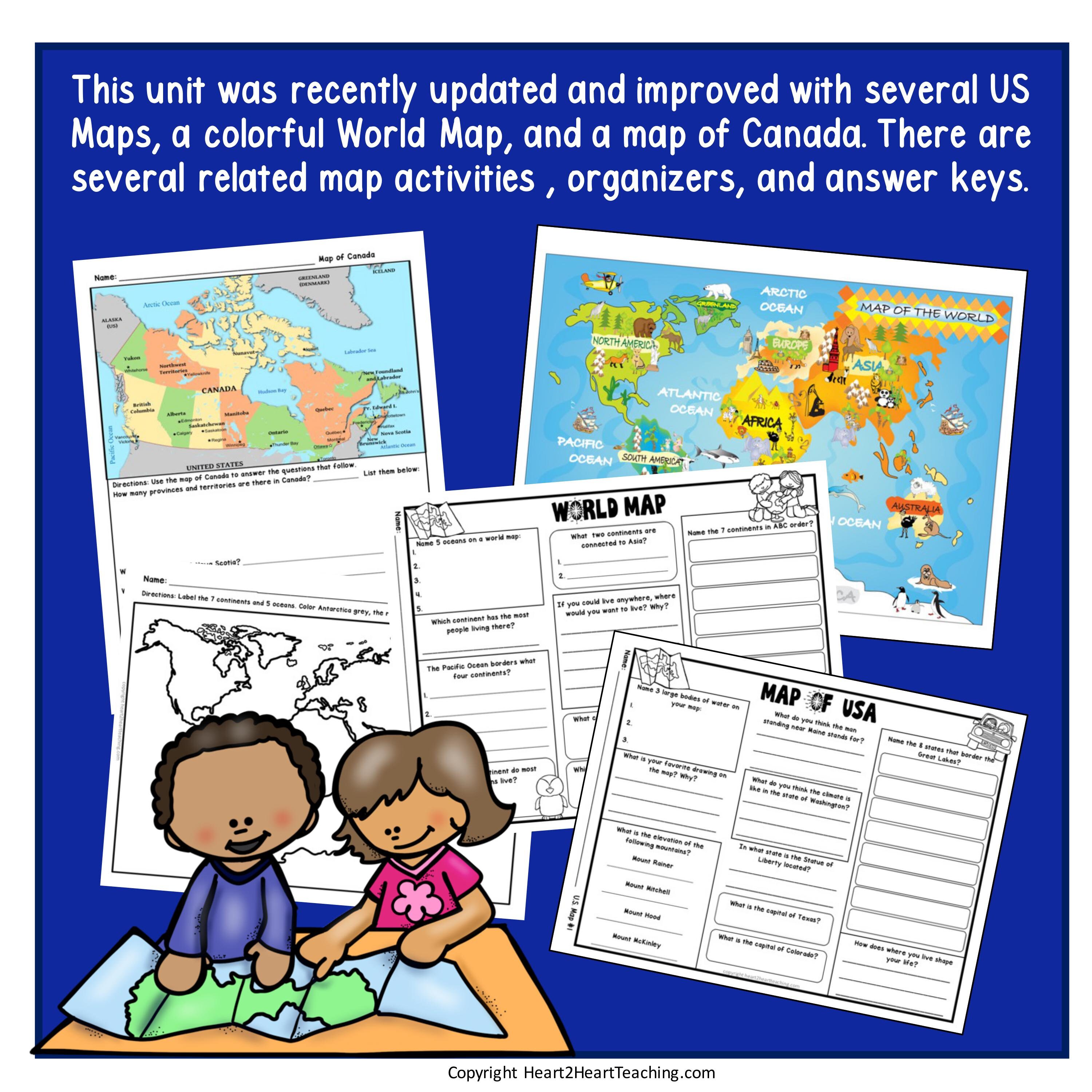 Map Skills Review Packet for Kids Map Skills Worksheets Map Scavenger ...
