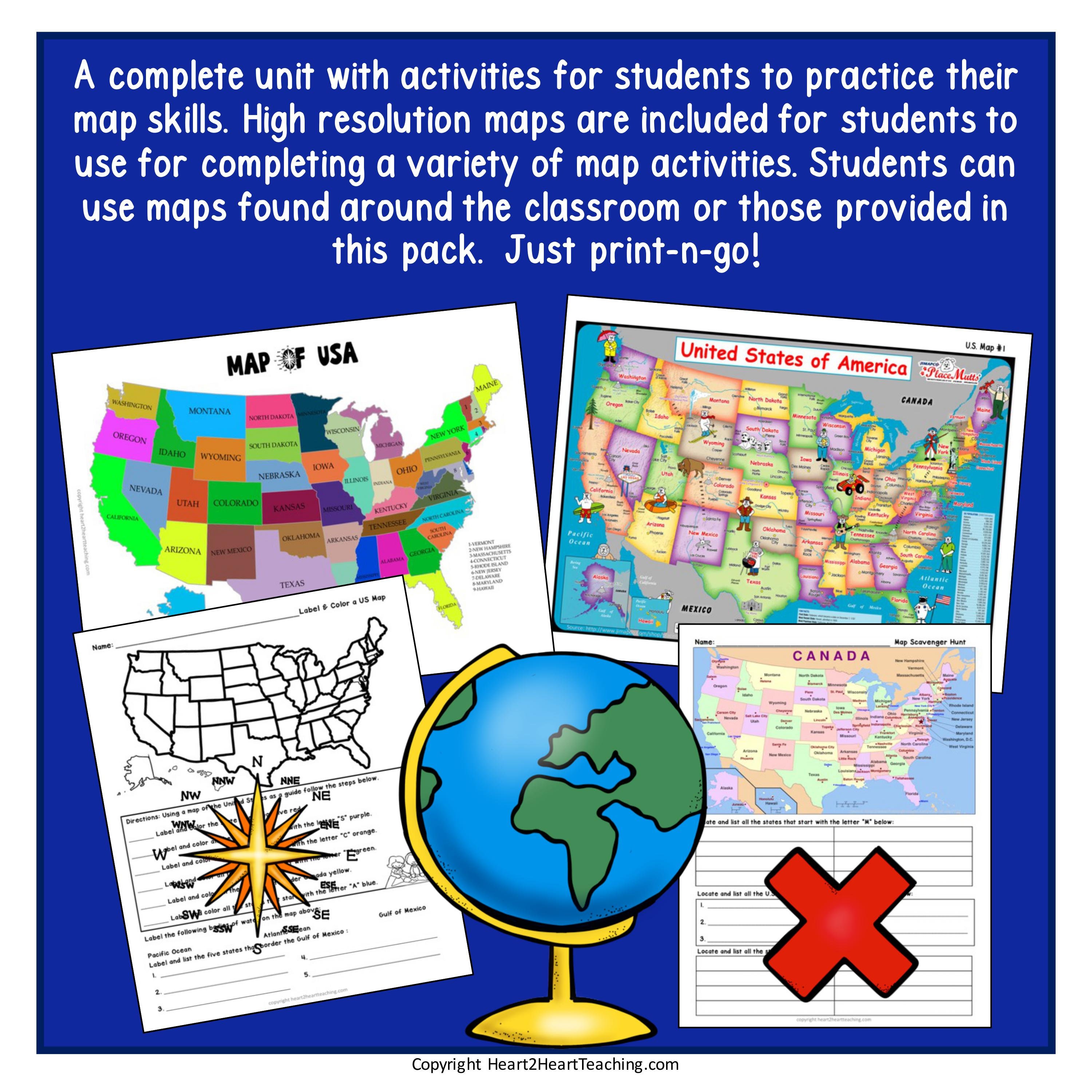 Map Skills Review Packet for Kids Map Skills Worksheets Map Scavenger ...