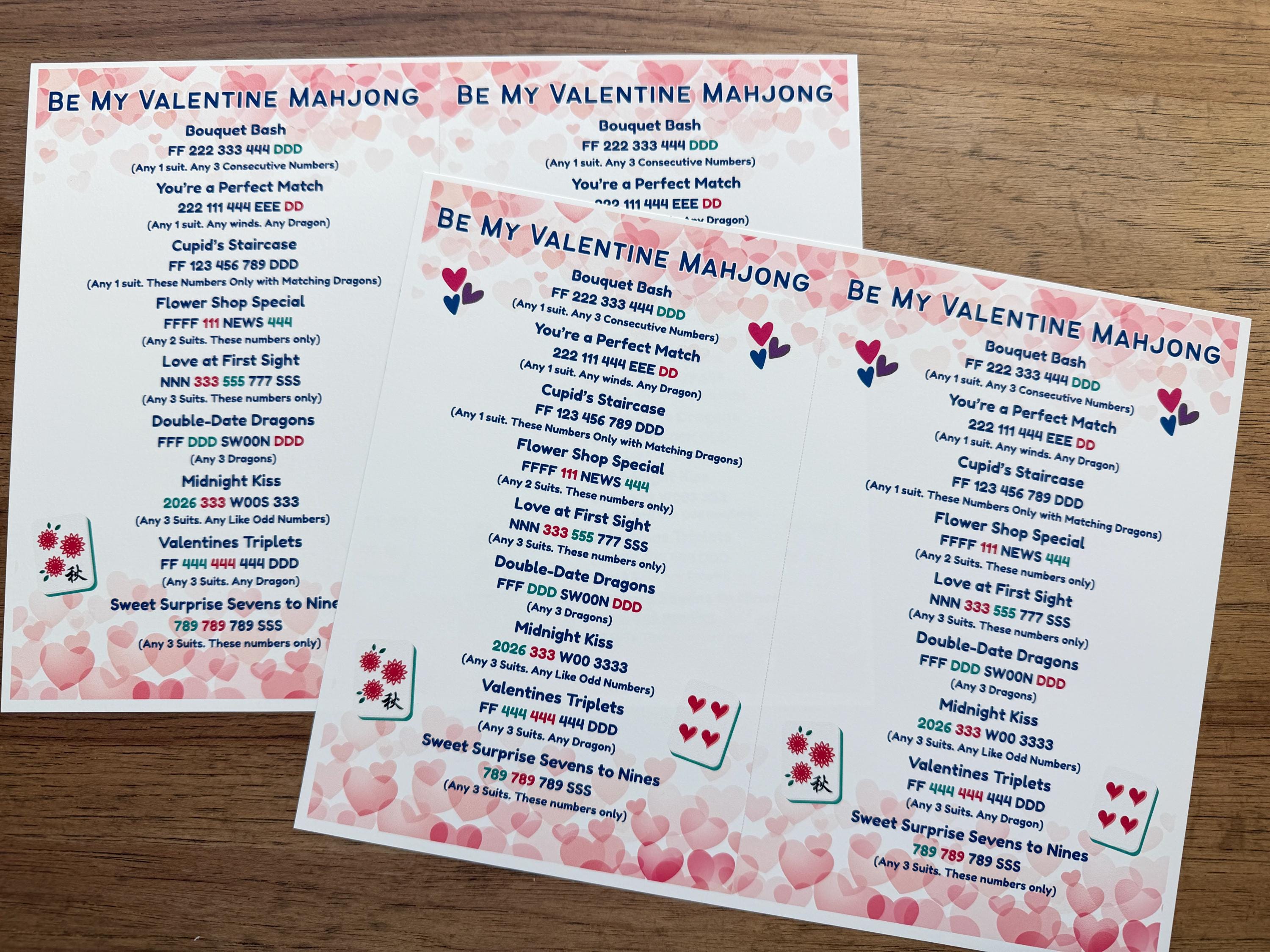 Valentine Mahjong Card Printable | Valentine’s Day Mahjong Game Card ...