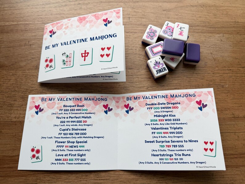 Valentine Mahjong Card Printable | Valentine’s Day Mahjong Game Card ...