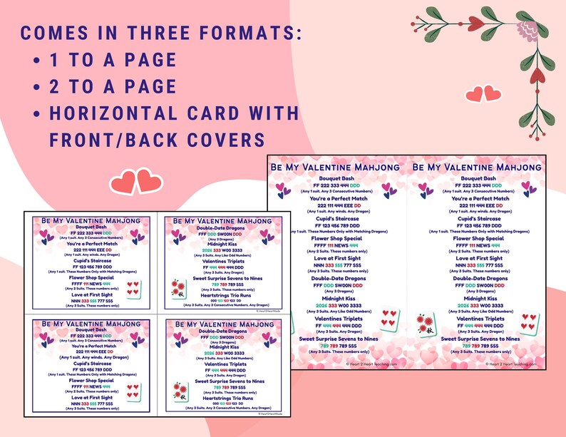Valentine Mahjong Card Printable | Valentine’s Day Mahjong Game Card ...