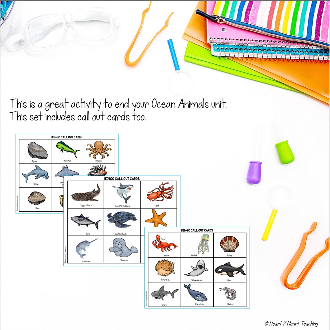 Ocean Animals Printable Bingo Game for Kids 25 Cards Marine Animals Sea ...
