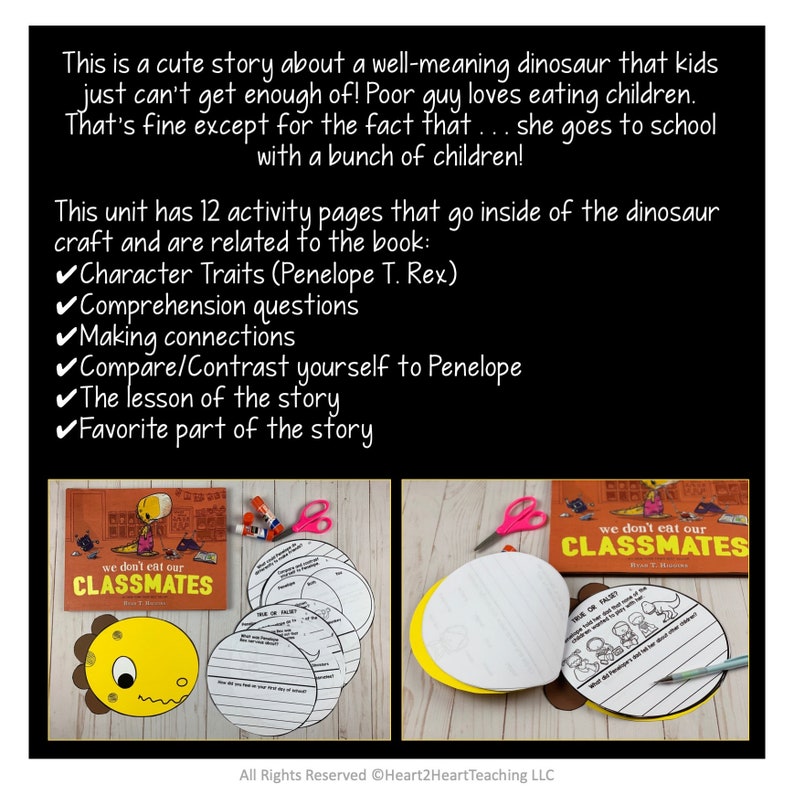 We Don't Eat Our Classmates Book Companion Easy Dinosaur Craft First ...