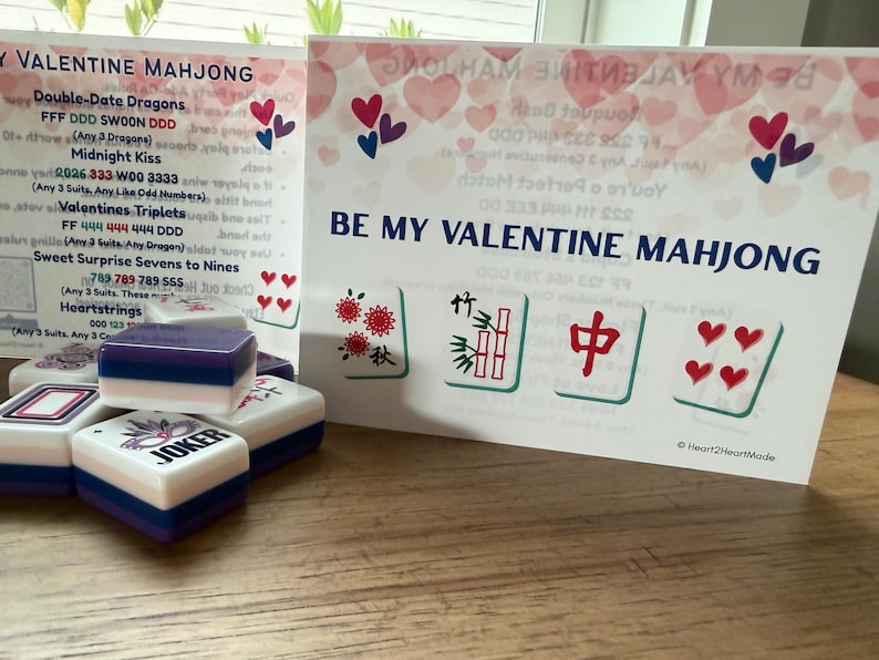 Valentine Mahjong Card Printable | Valentine’s Day Mahjong Game Card ...