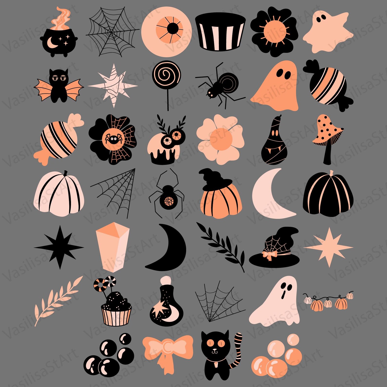 Halloween Vector Clipart Bundle, Svg, Eps, Png. Spooky Clipart. 40 Cute ...