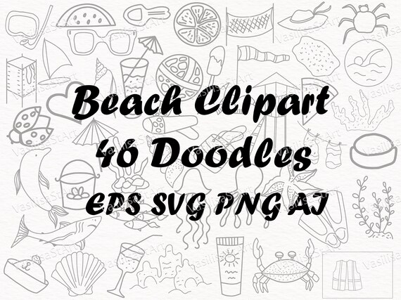 Beach Clipart Summer Clipart Travel Doodles Hand-drawn - Etsy