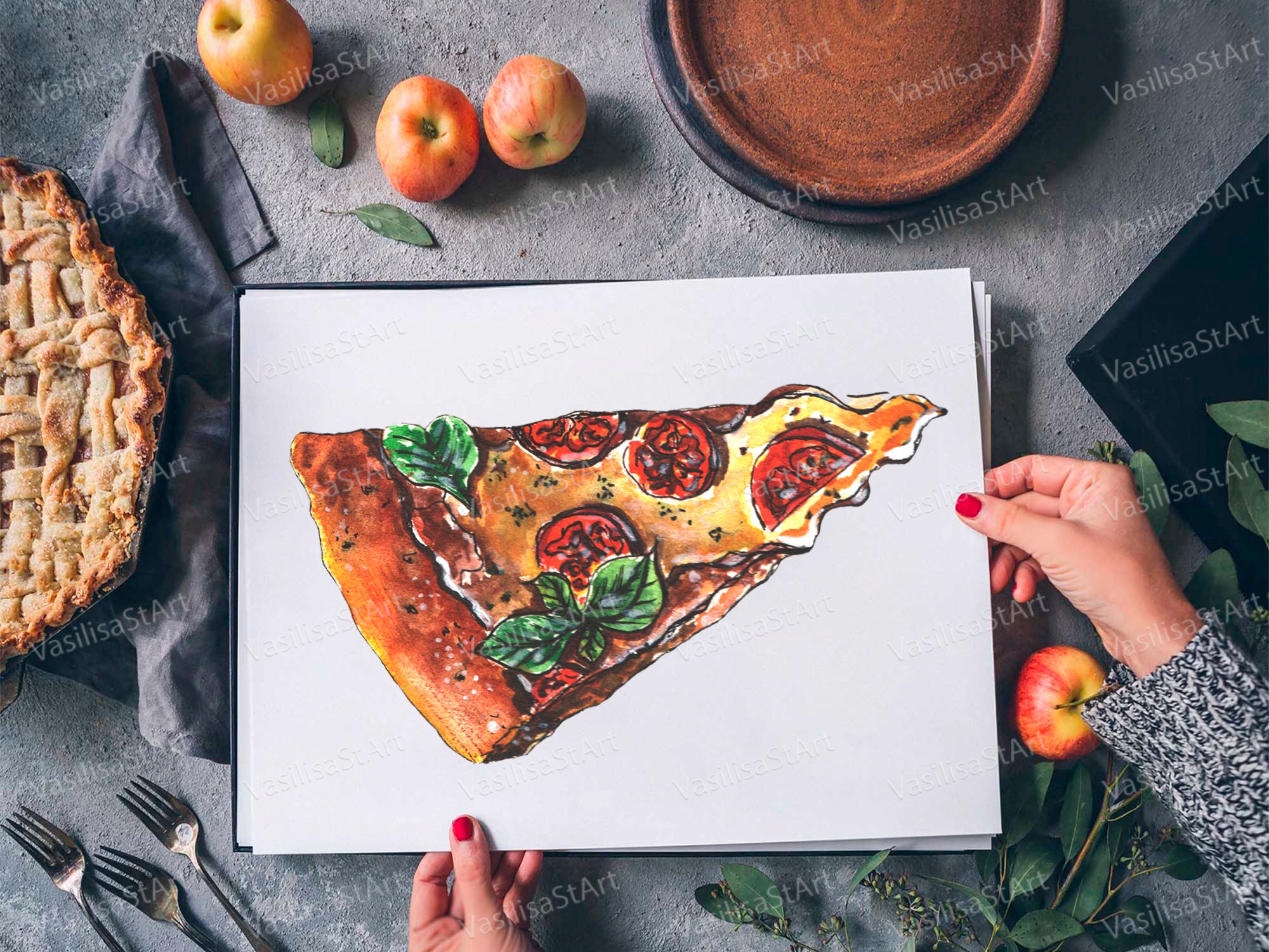 Slice of Pizza Watercolor Clipart, Pizza PNG Download, Digital Image ...