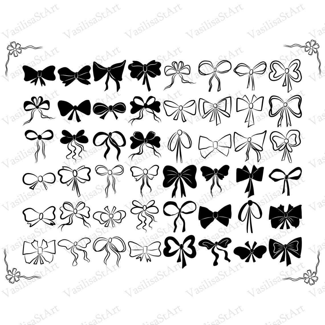 50 Hand Drawn Bow Ties Clip Art, Svg Png Eps Illustrations, Ribbon Bows ...