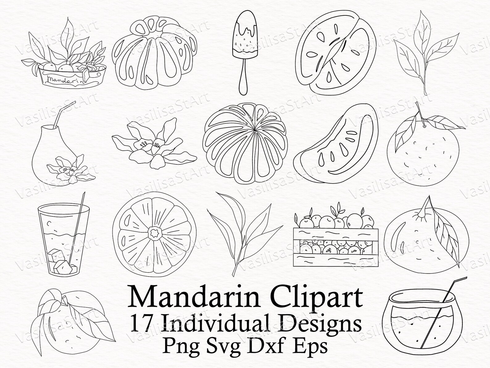 Mandarin Clipart Svg Citrus Clipart Fresh Fruit Clipart - Etsy