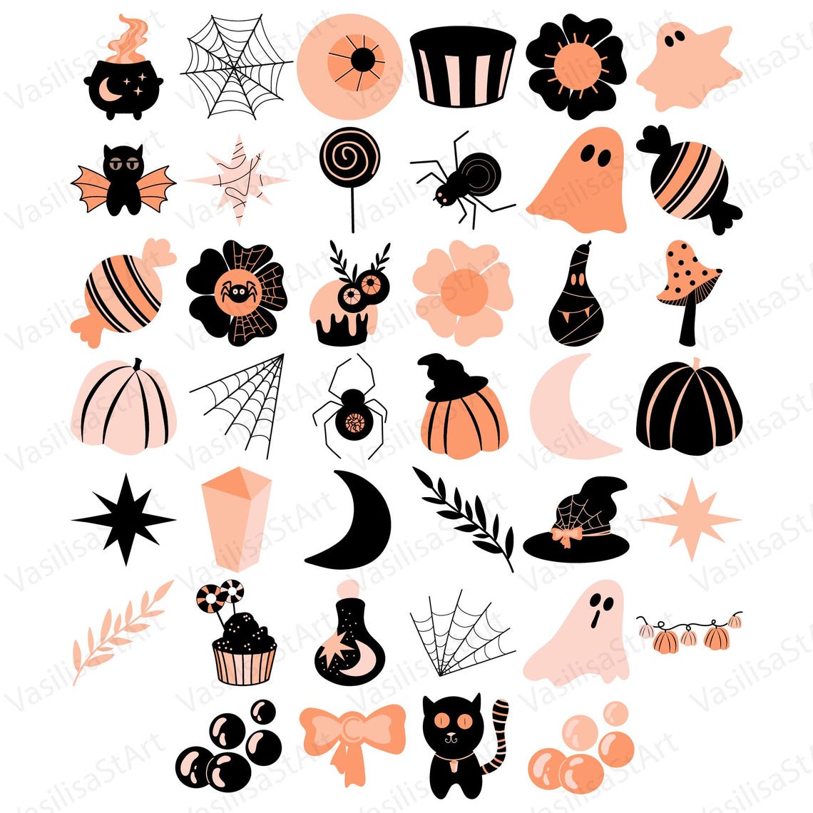 Halloween Vector Clipart Bundle, Svg, Eps, Png. Spooky Clipart. 40 Cute ...