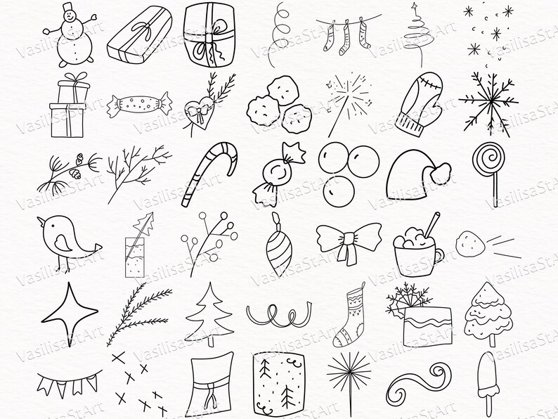WINTER Clipart, Doodle Vector Icons, Winter Symbols Holidays Hand Drawn ...
