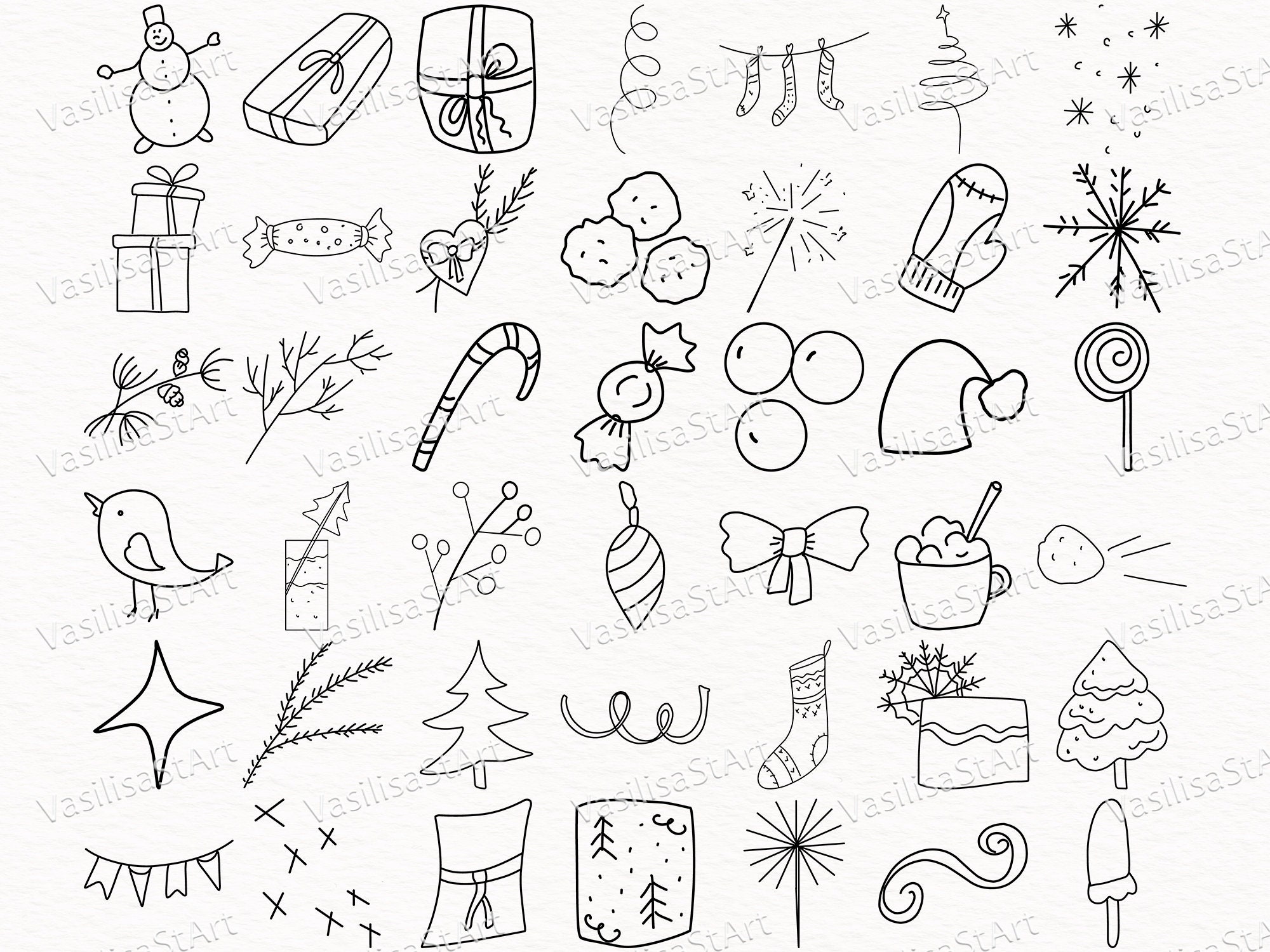 WINTER Clipart, Doodle Vector Icons, Winter Symbols Holidays Hand Drawn ...