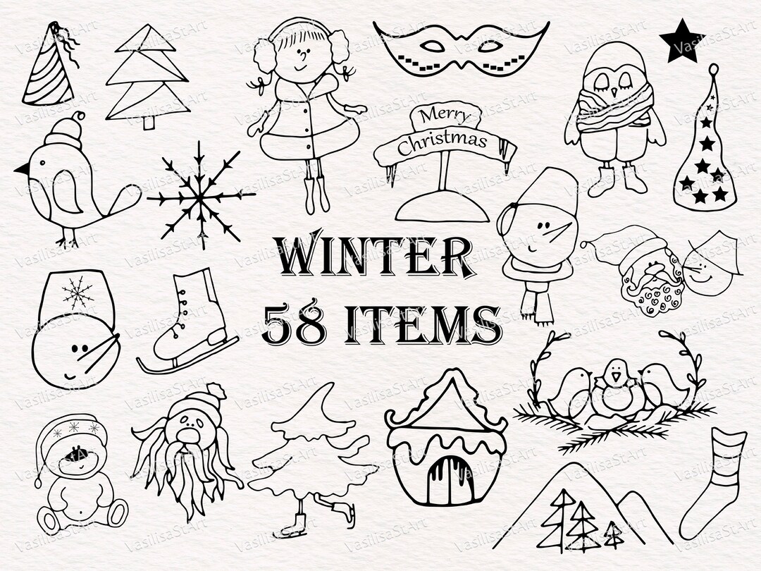 Winter Pack, Winter Clipart SVG PNG EPS, Hand Drawn Doodles, Winter ...
