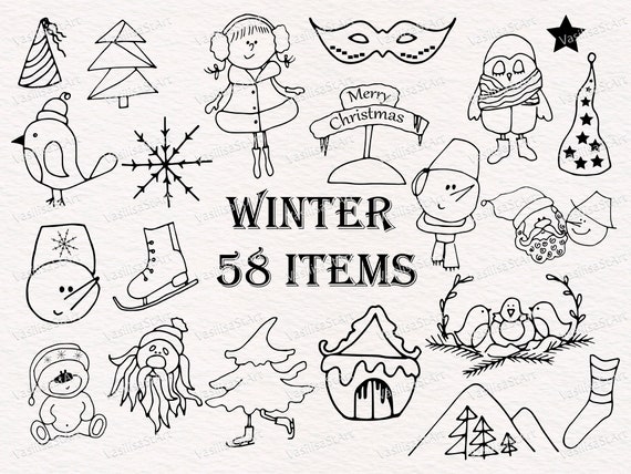 Winter Pack Winter Clipart SVG PNG EPS Hand Drawn Doodles | Etsy
