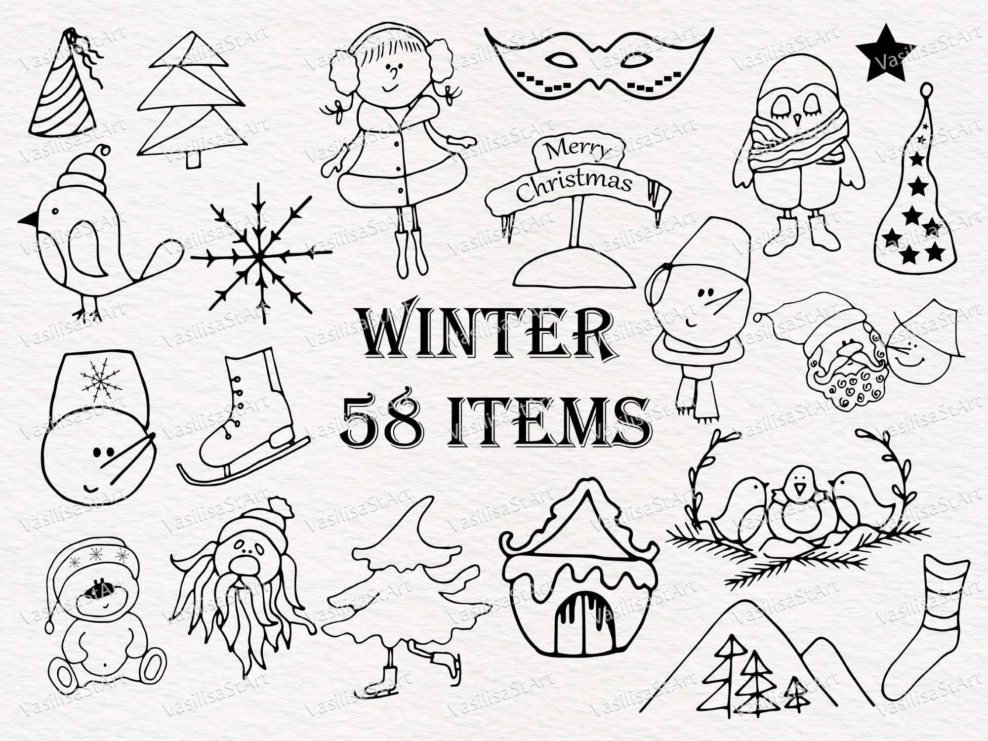 Winter Pack, Winter Clipart SVG PNG EPS, Hand Drawn Doodles, Winter ...