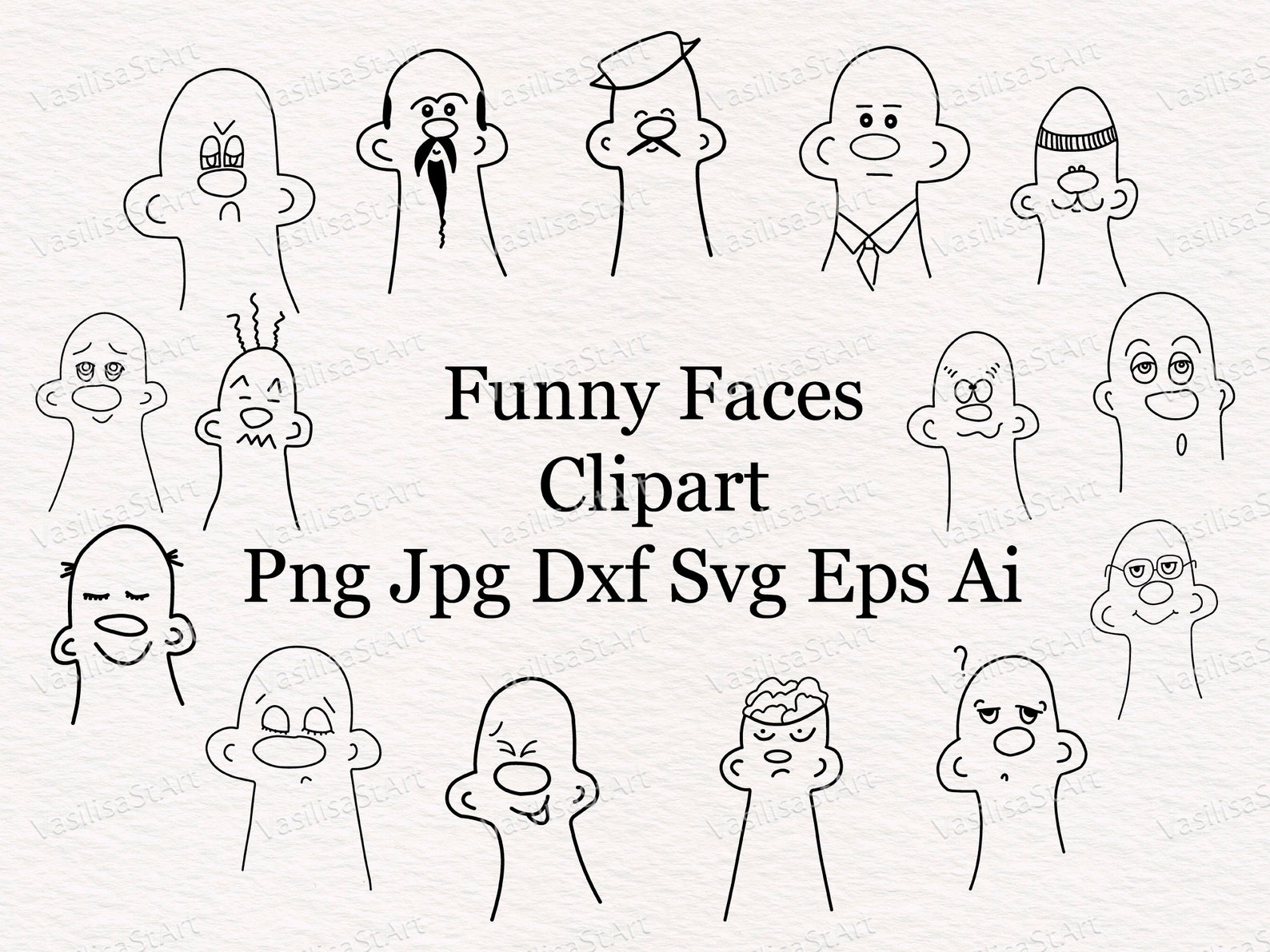 Funny Faces Clipart, Emotions Clipart, Facial Expressions Clipart Svg ...