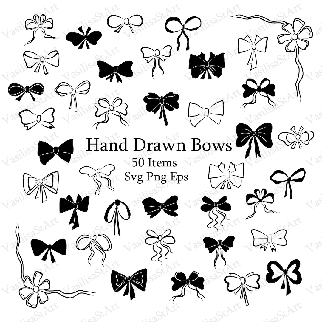 50 Hand Drawn Bow Ties Clip Art, Svg Png Eps Illustrations, Ribbon Bows ...