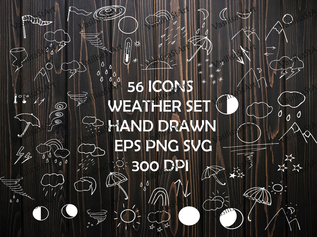Hand Drawn Icons Weather Set, Svg Doodles, Black and White Clipart ...