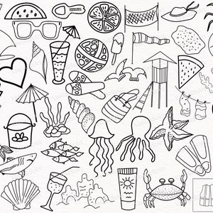 Beach Clipart, Summer Clipart, Travel Doodles, Hand-drawn Clipart ...