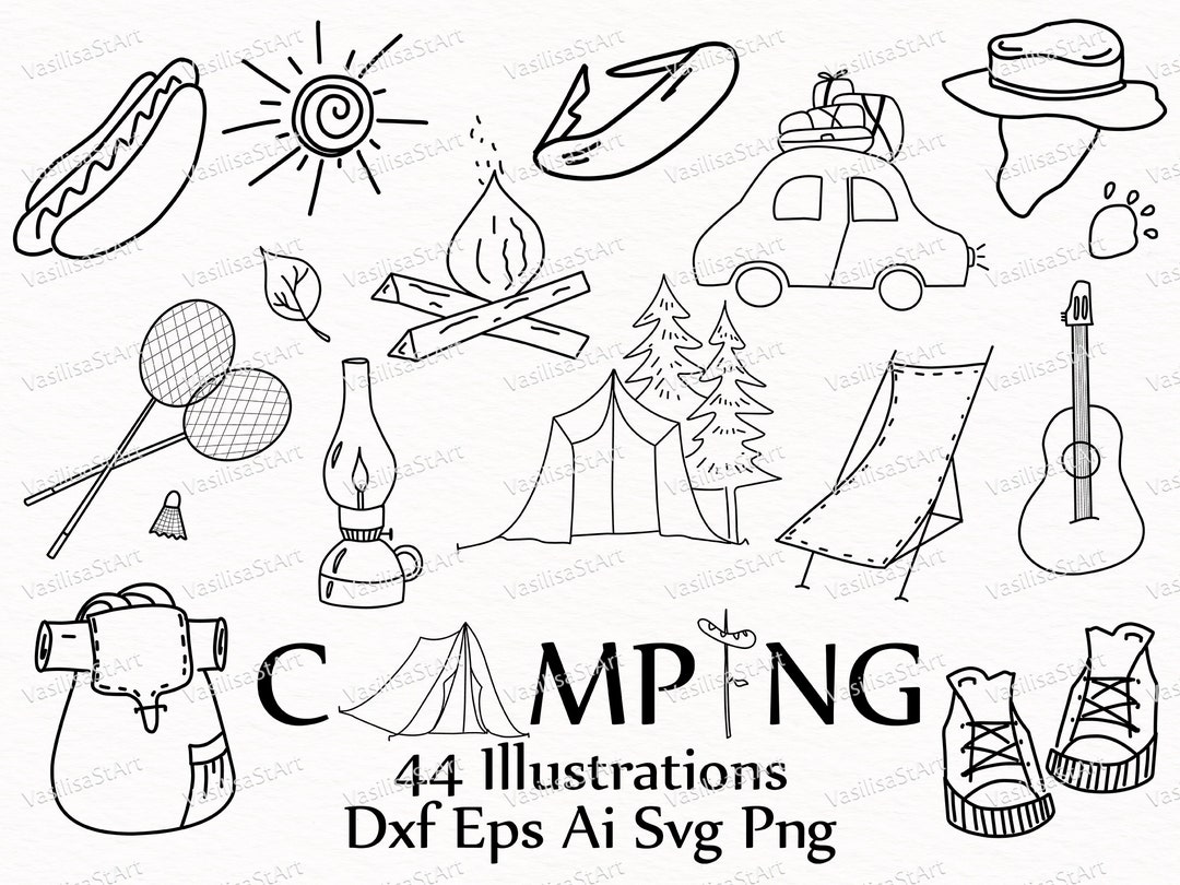 Camping Clipart, Travel Digital Stamp, Camping Doodles, Camping Party ...