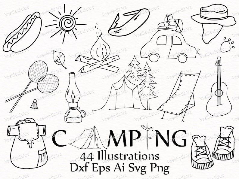 Camping Clipart, Travel Digital Stamp, Camping Doodles, Camping Party ...