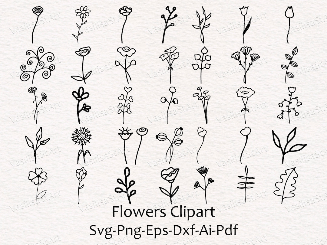 Wildflower Svg Bundle, Floral Line Art Vector, Flowers and Branch ...