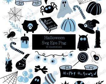 Halloween Vector Clipart Bundle, Svg, Eps, Png. Spooky Clipart. 40 Cute ...