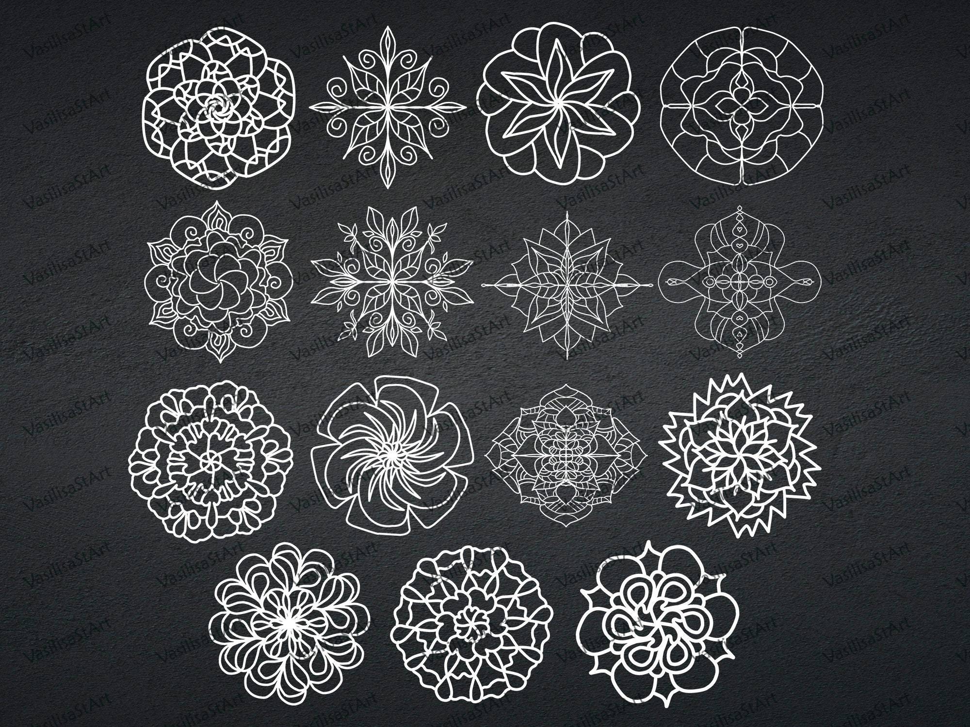 White Mandalas Clipart, Geometric Clipart, Floral Mandalas, Digital ...