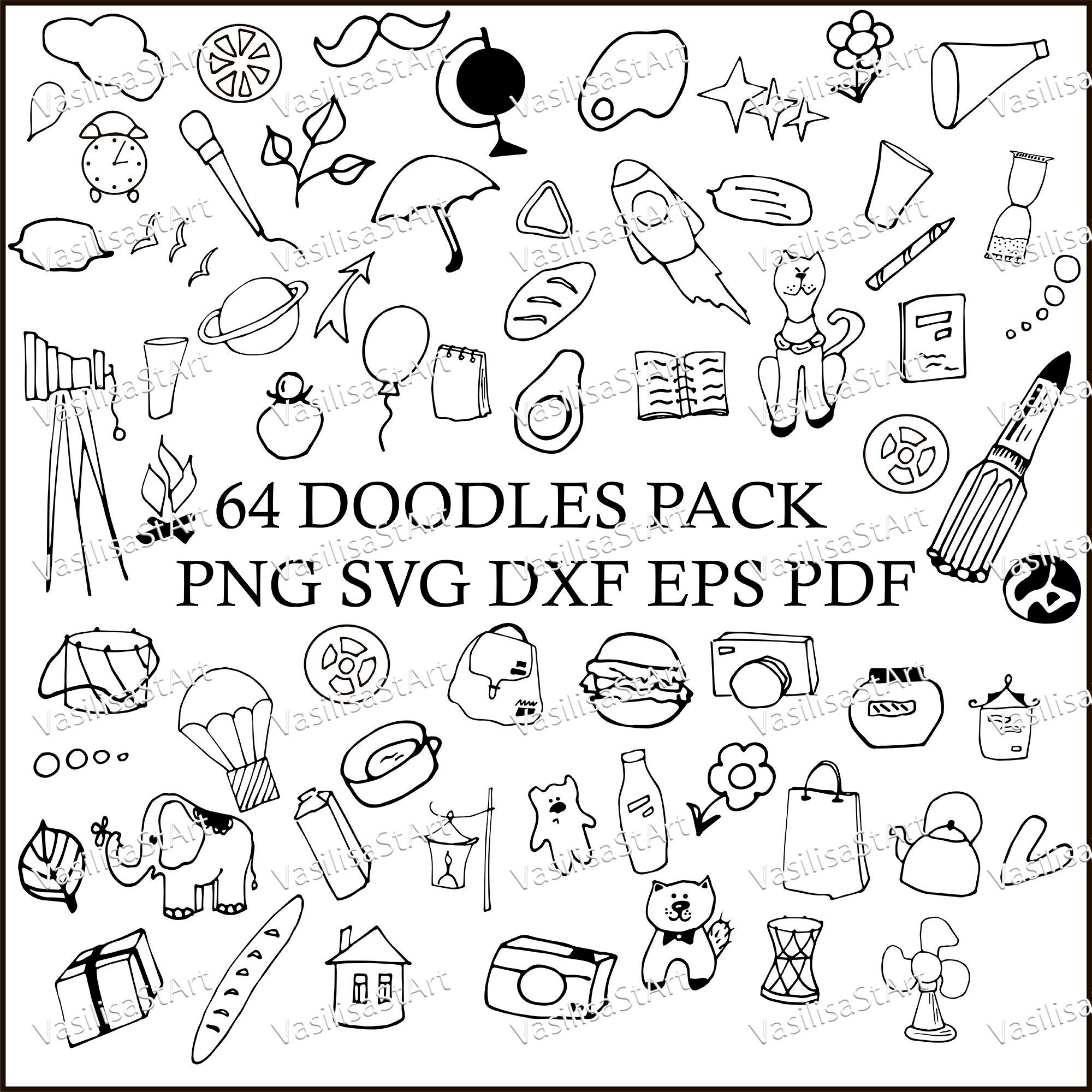 64 Planner Pack of Doodles Vector Pack Svg Doodles Black - Etsy UK