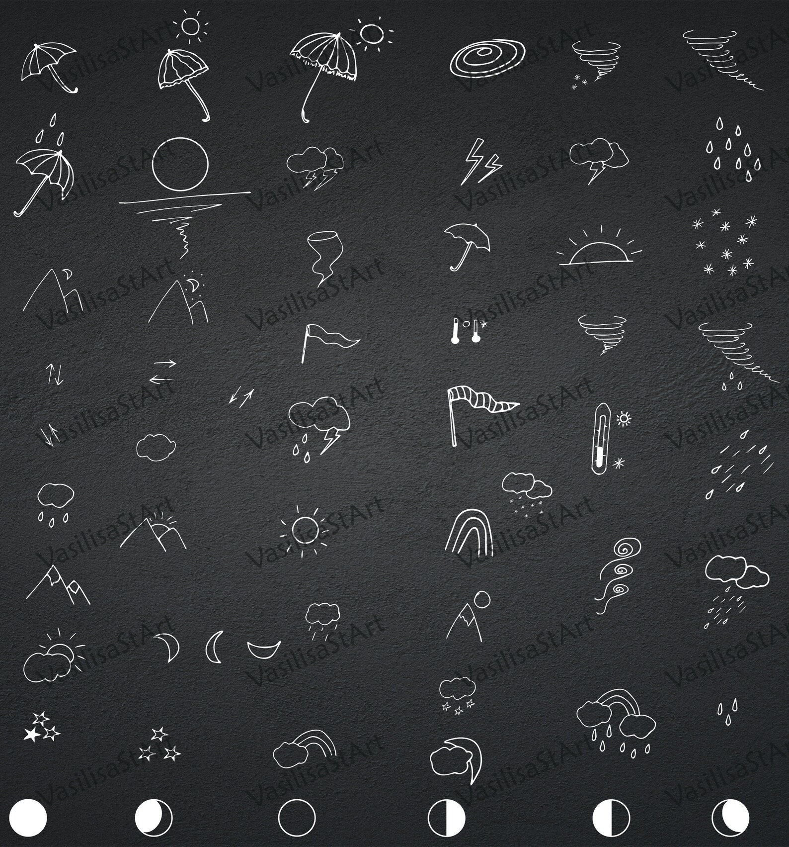 Hand Drawn Icons Weather Set, Svg Doodles, Black and White Clipart ...
