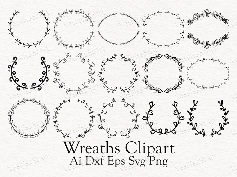Wreaths Clipart, Floral Wreaths, Laurel, Frames, Borders Clipart, Hand ...
