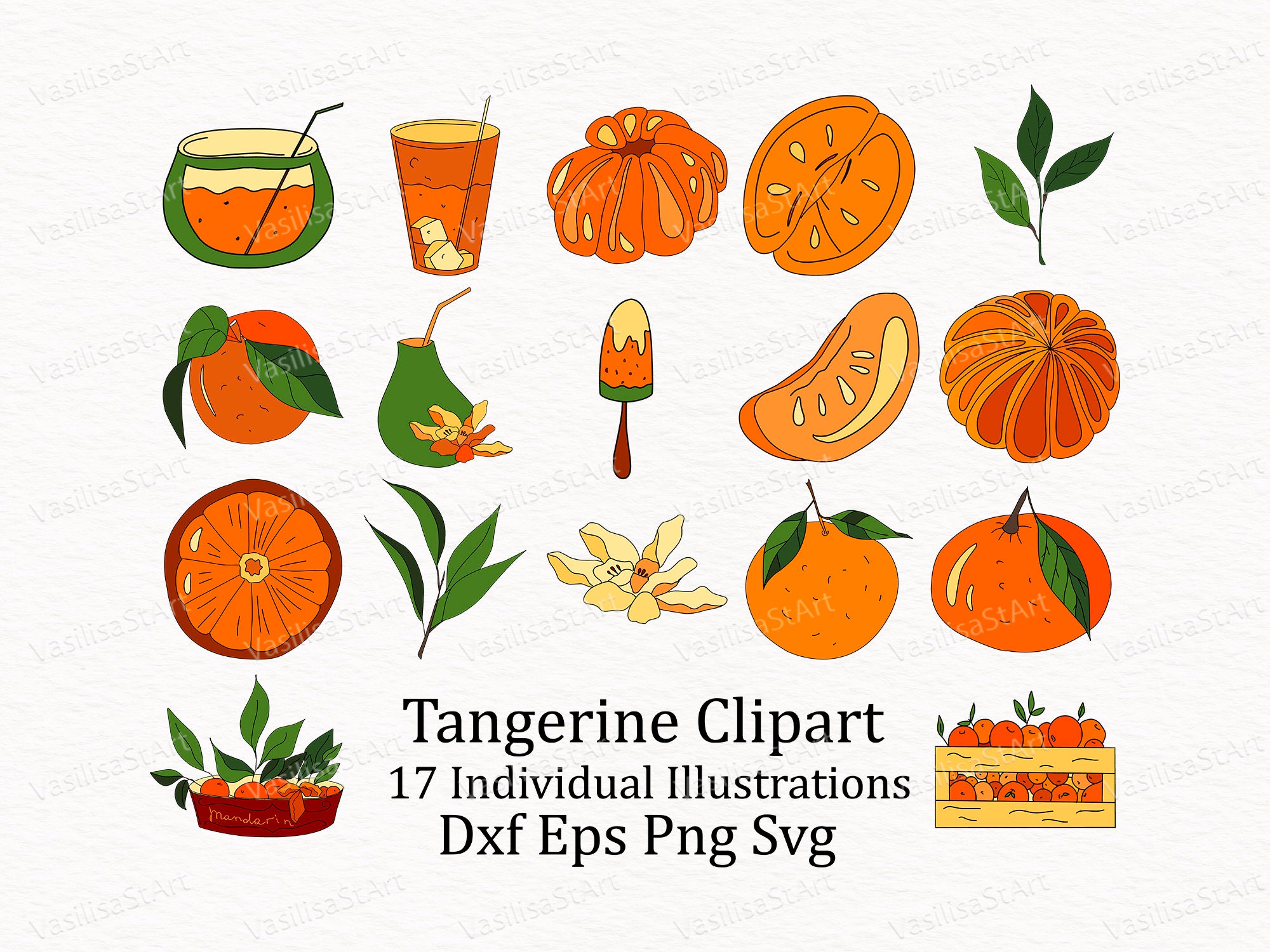 Tangerine Clipart, Fresh Citrus Clipart, Fruit Clipart, Juicy Clipart ...