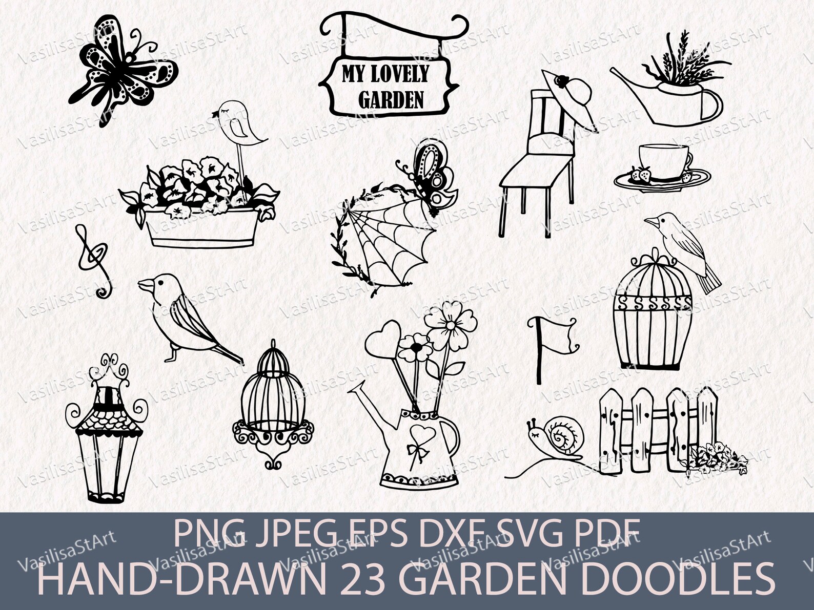 23 Garden Doodles Bundle, Vector Pack, Floral Clipart, Yard Stickers ...