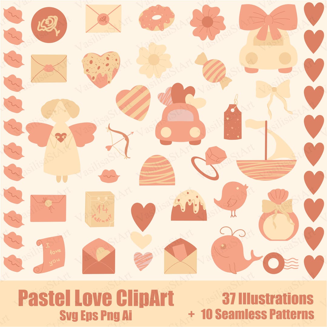 Pastel Love Clipart, Valentines Clipart, Love Wedding Invitation, Love ...