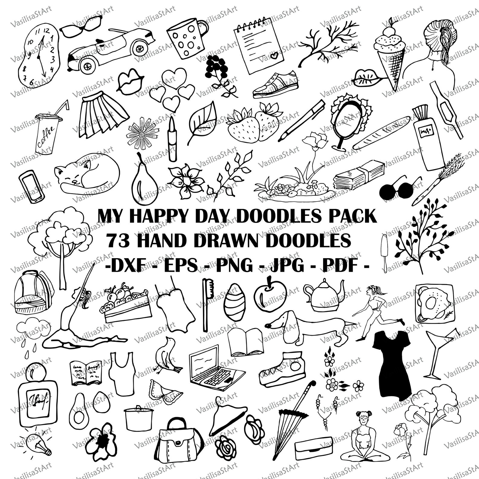 My Happy Day Doodles Pack, Daily Routine Doodles Bundle, Svg Clipart ...