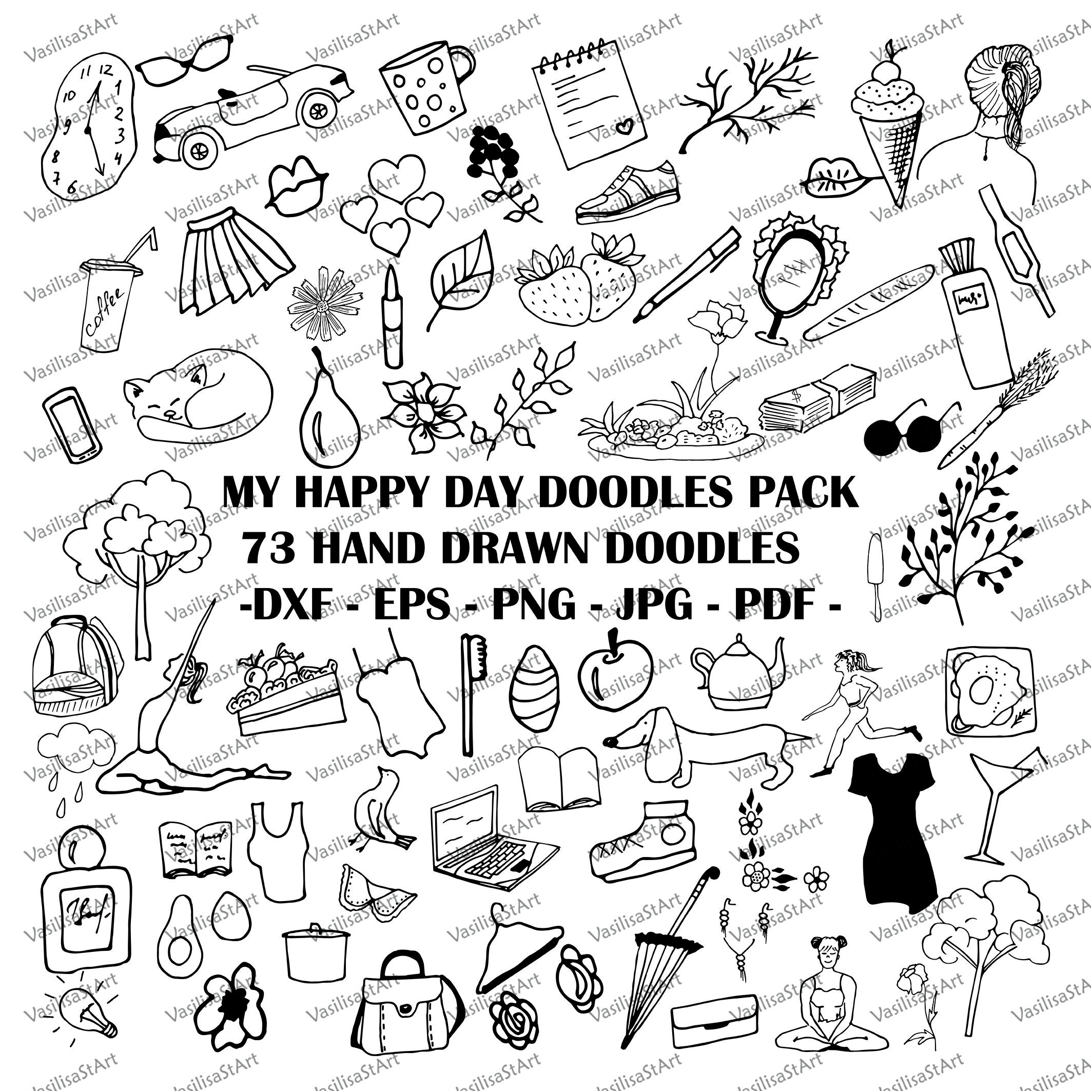 My Happy Day Doodles Pack, Daily Routine Doodles Bundle, Svg Clipart ...