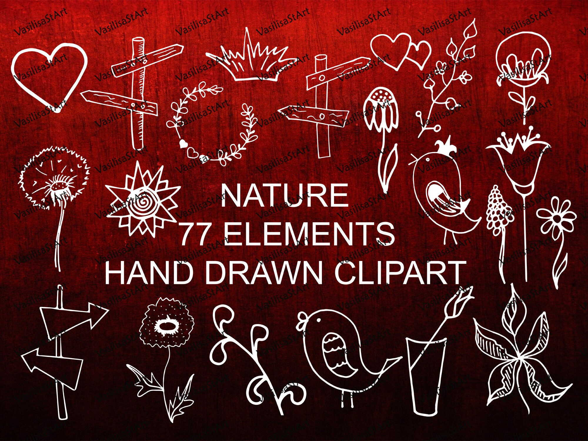 Hand Drawn Nature Clip Art, SVG Icons, Black and White Clipart, Hand ...