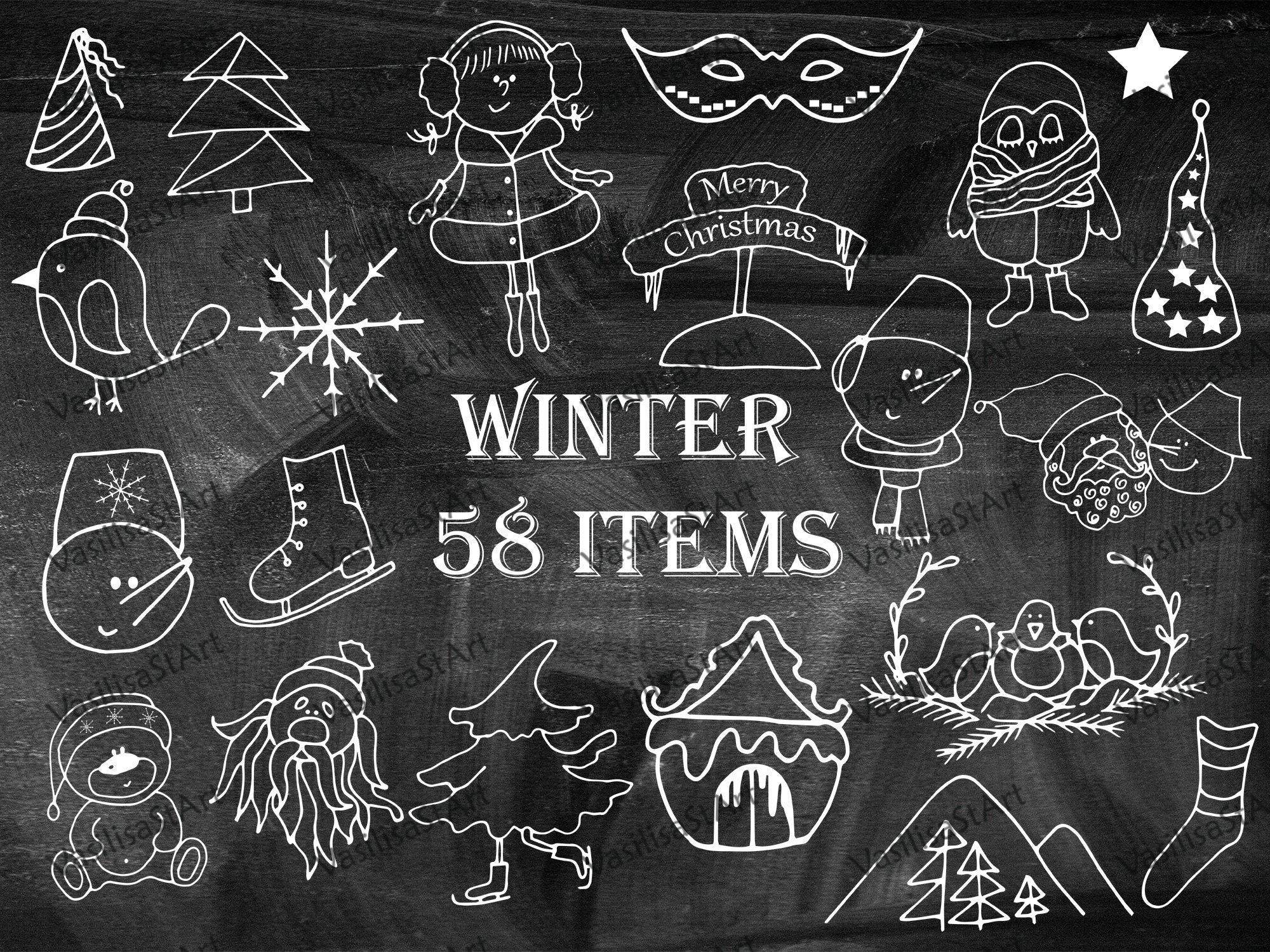 Winter Pack, Winter Clipart SVG PNG EPS, Hand Drawn Doodles, Winter ...
