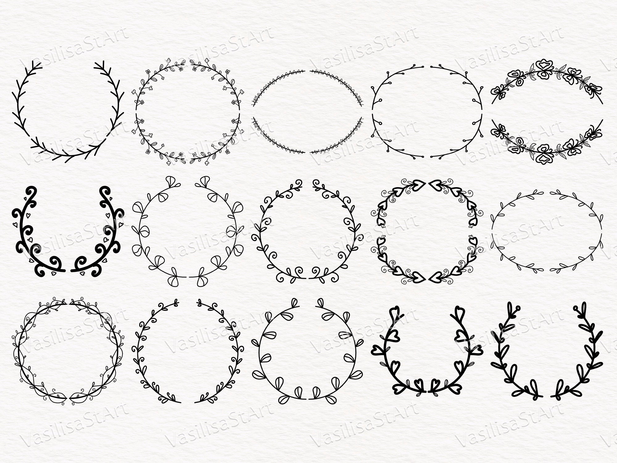 Wreaths Clipart, Floral Wreaths, Laurel, Frames, Borders Clipart, Hand ...