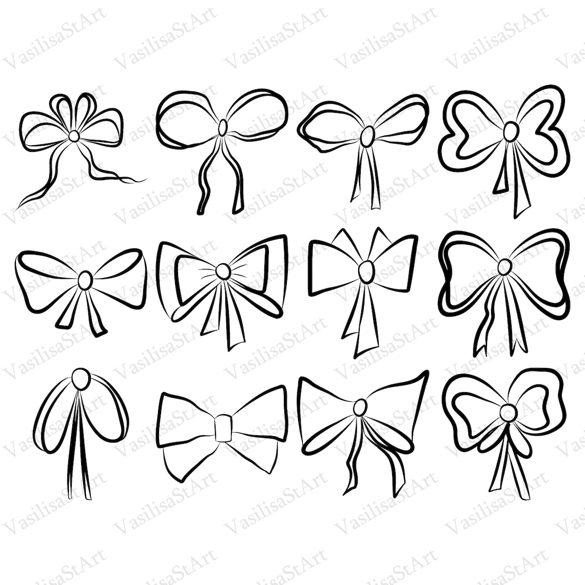 50 Hand Drawn Bow Ties Clip Art, Svg Png Eps Illustrations, Ribbon Bows ...