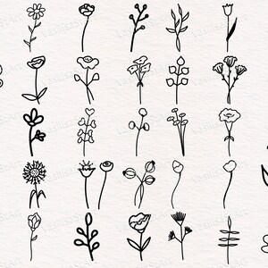Wildflower Svg Bundle, Floral Line Art Vector, Flowers and Branch ...