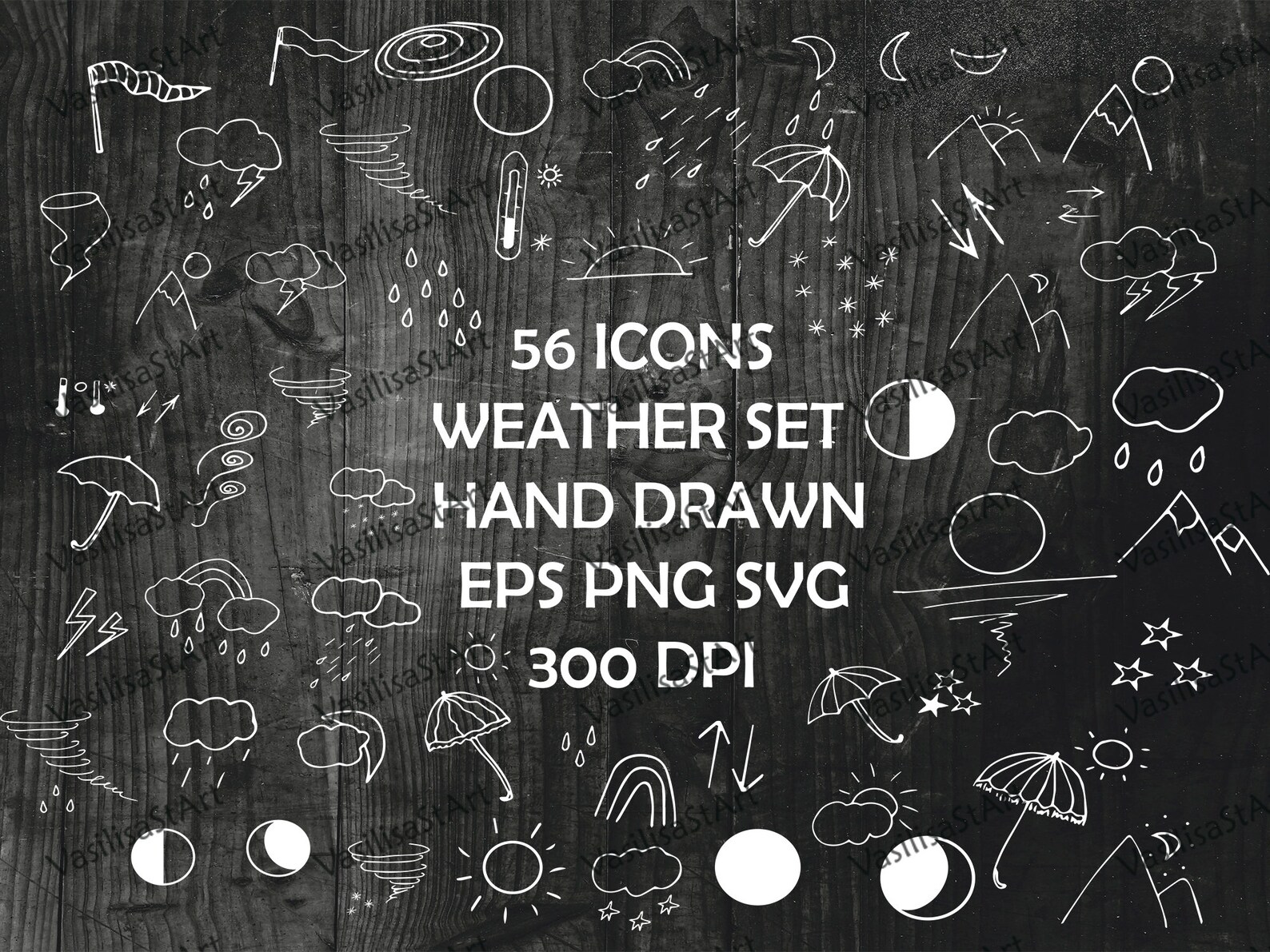 Hand Drawn Icons Weather Set, Svg Doodles, Black and White Clipart ...