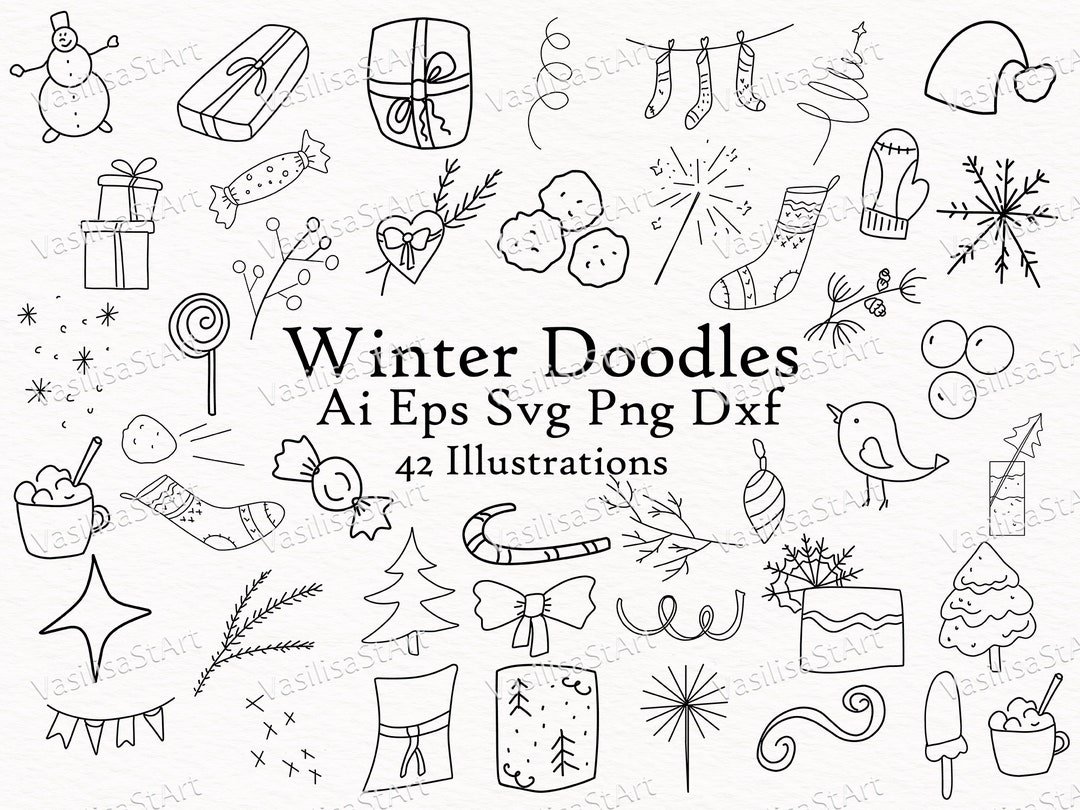 WINTER Clipart, Doodle Vector Icons, Winter Symbols Holidays Hand Drawn ...